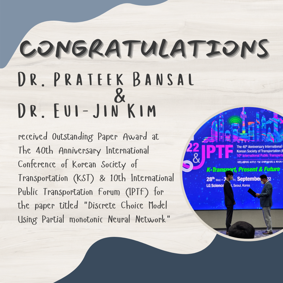 Dr Prateek Bansal and Dr Eui-Jin Kim received the Outstanding Paper Award at KST 2022& IPTF ...