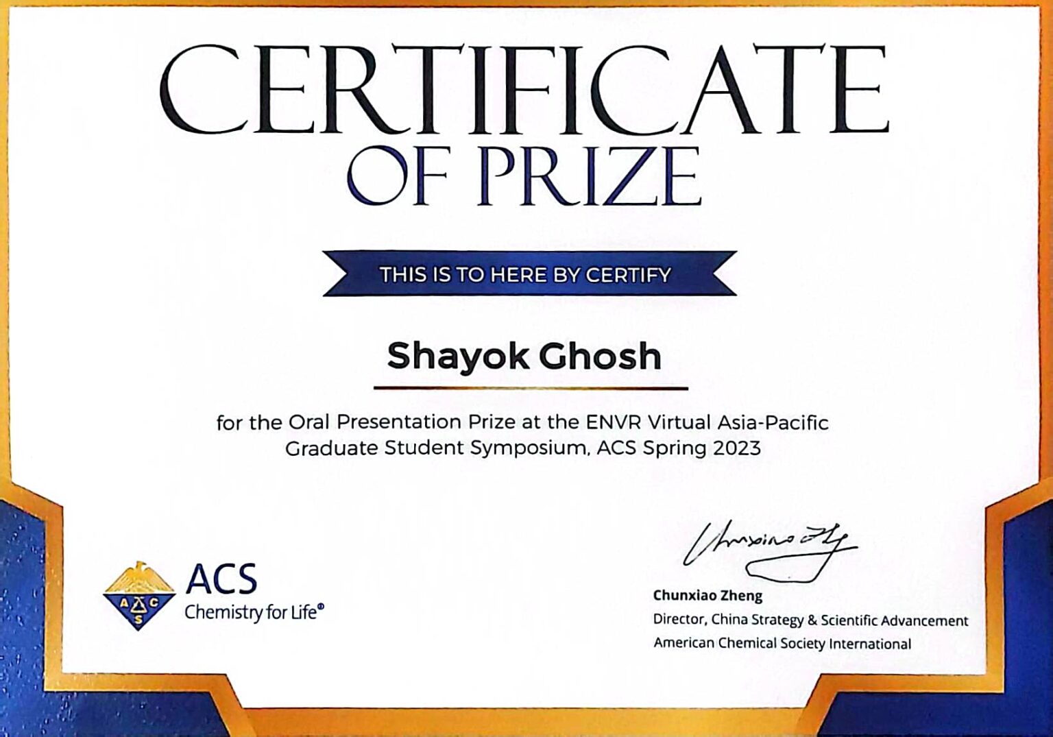 Oral Presentation Prize in ACS Spring 2023:Crossroads of Chemistry ...
