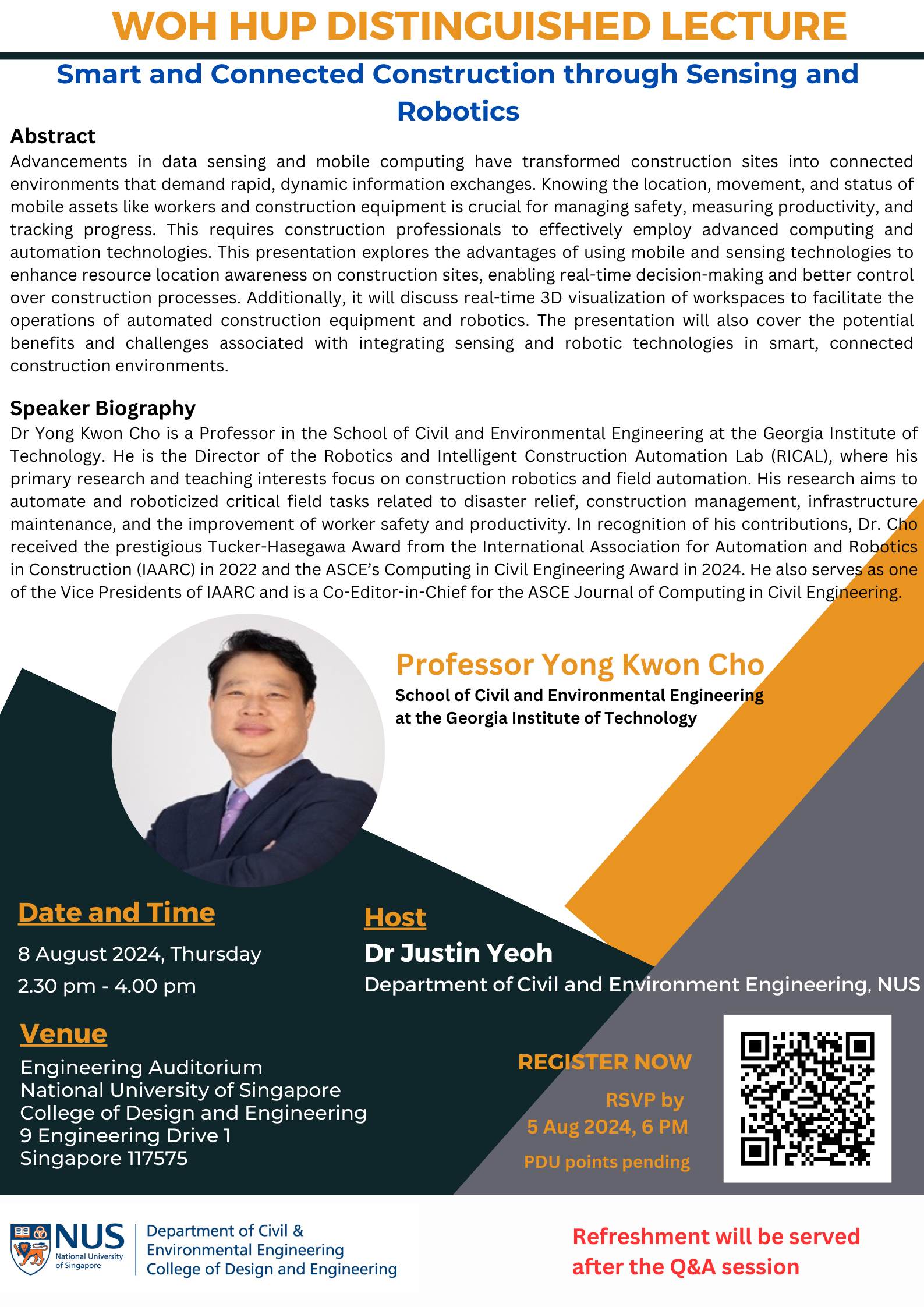 Woh Hup Distinguished Lecture: Smart and Connected Construction through ...