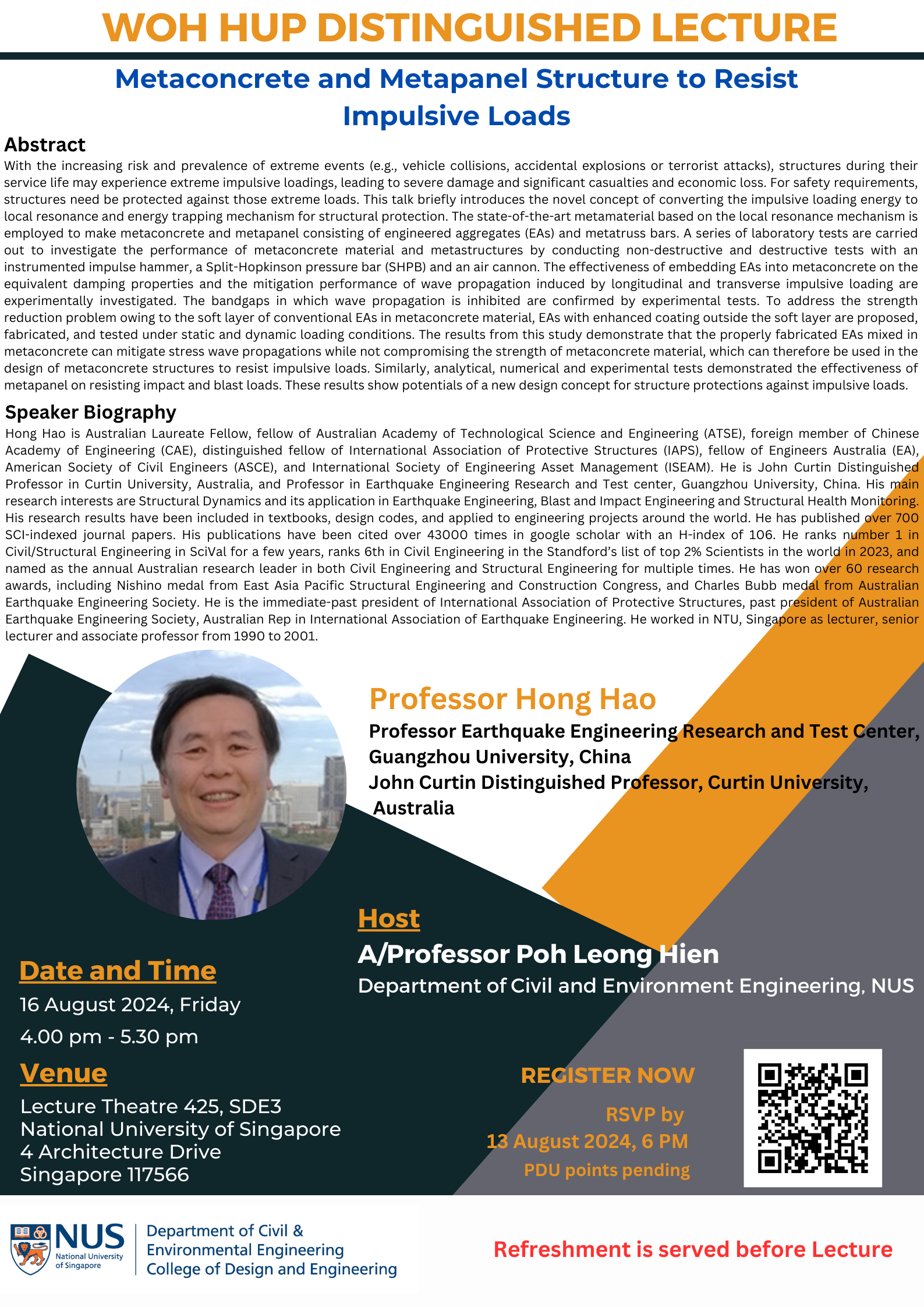 Woh Hup Distinguished Lecture: Metaconcrete and Metapanel Structure to ...