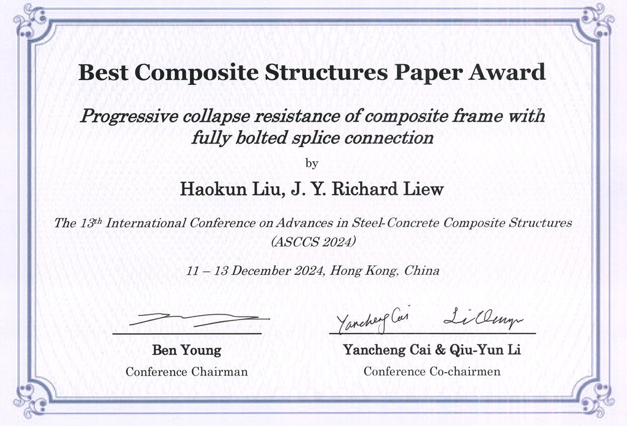Dr Liu Haokun and Professor Richard Liew from CEE received the Best ...