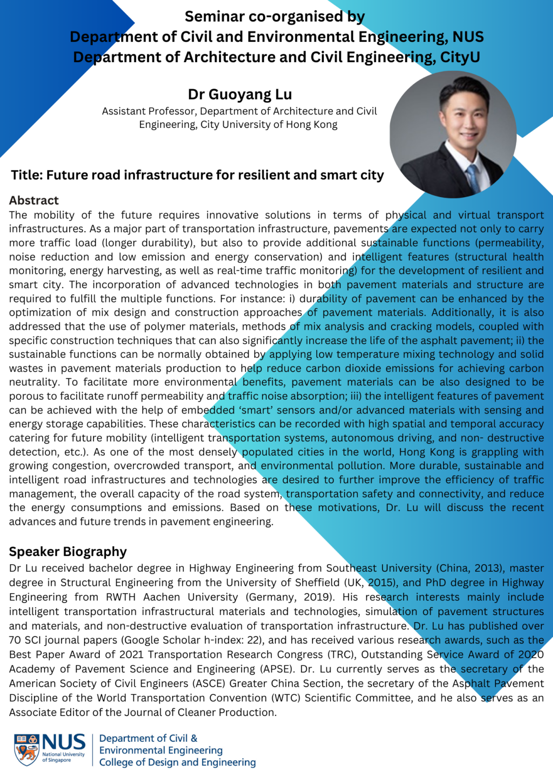 CEE Seminar: Water-Derived Resilience and Sustainable Development in Smart City - Civil and ...