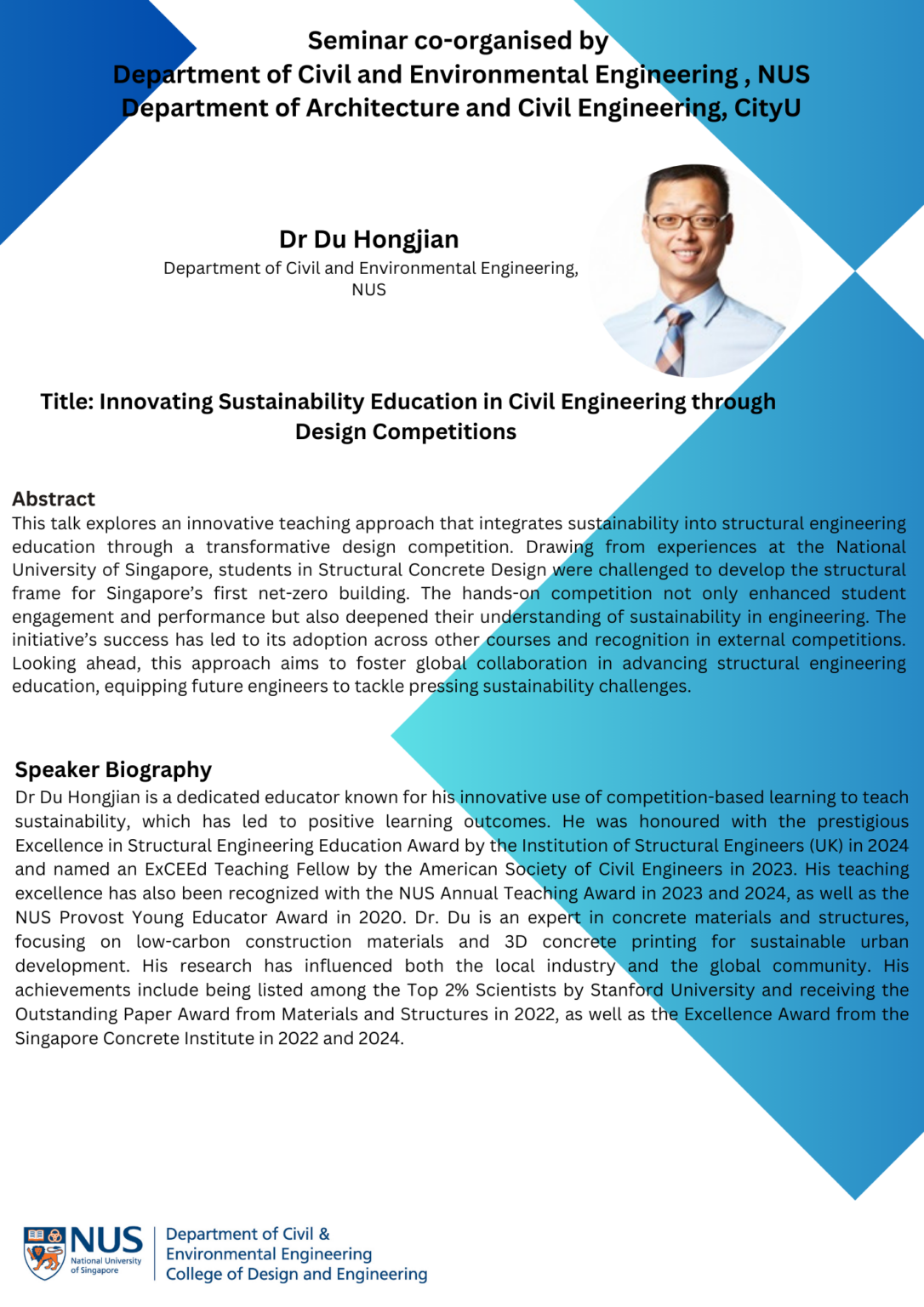 CEE Seminar: Water-Derived Resilience and Sustainable Development in Smart City - Civil and ...