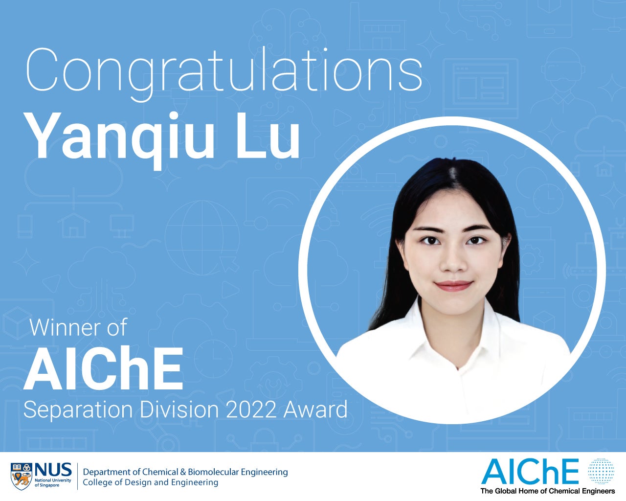 Winner of 2022 Graduate Student Research Award in Membrane Area of AIChE Separations Division ...