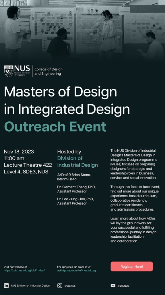 Masters of Design in Integrated Design Outreach Event – DID | Division of Industrial Design, NUS
