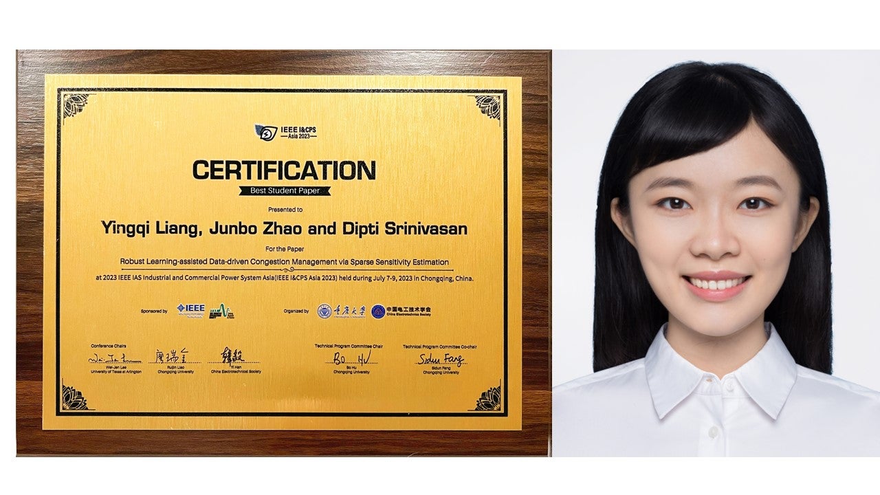 NUS ECE Professor Dipti Srinivasan and Her Research Team Won the Best Student Paper Award at ...