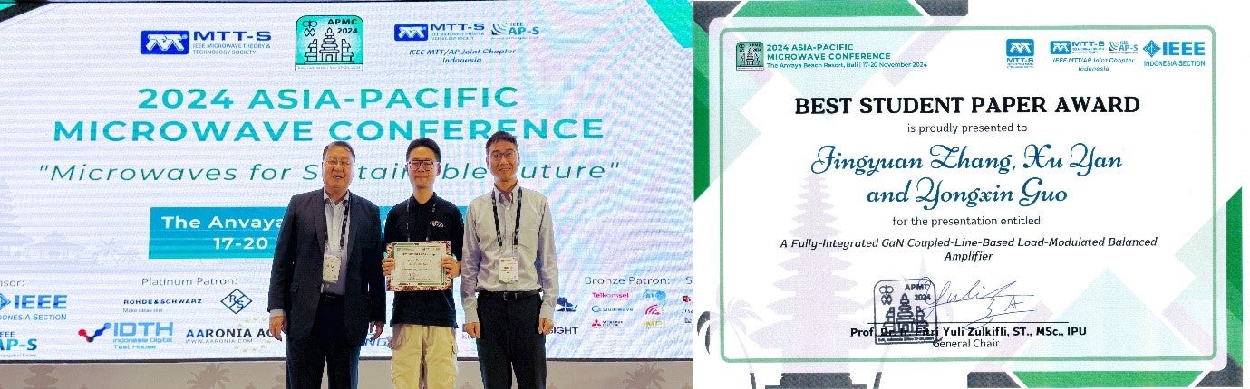 Two Best Student Paper Awards at IEEE 2024 Asia-Pacific Microwave Conference (APMC 2024 ...