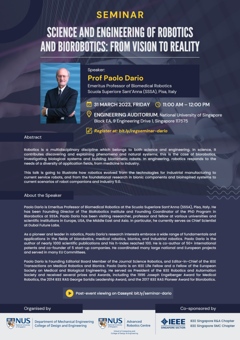 [Seminar] Science & Engineering of Robotics & Biorobotics: From Vision ...