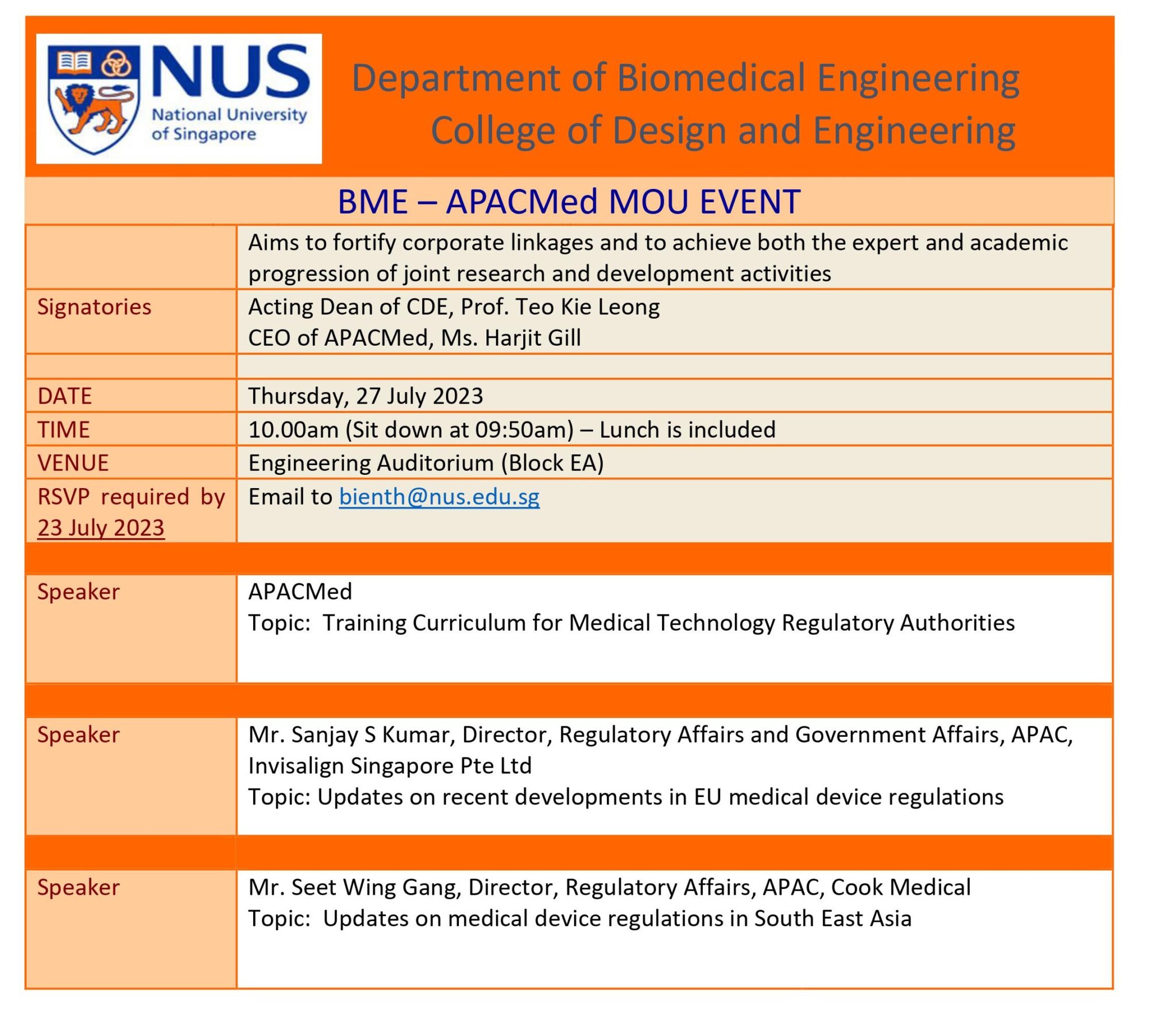 BME – APACMed MOU EVENT - College of Design and Engineering